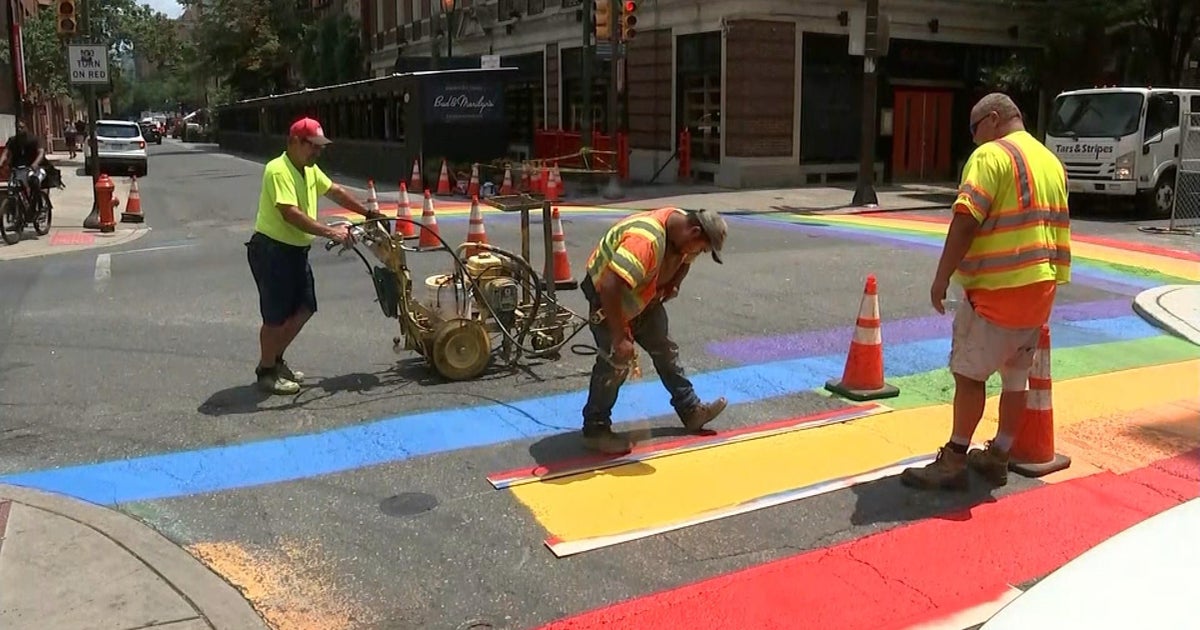 Rainbow crosswalks painted in Philadelphia's Gayborhood for Pride - CBS ...