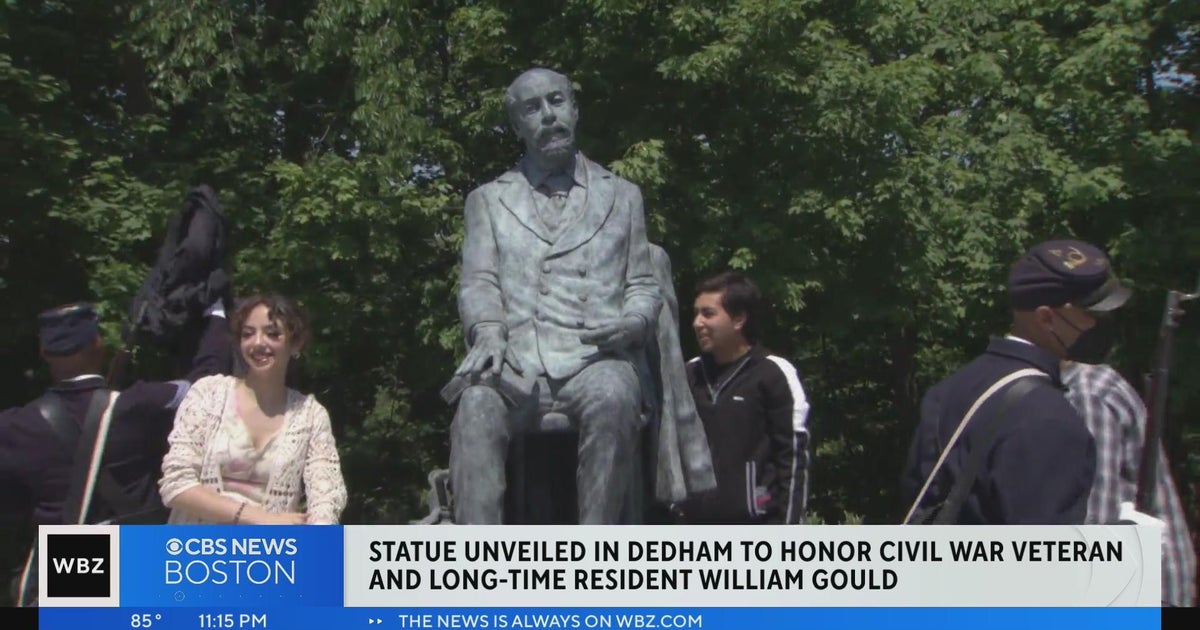 Statue honoring William Gould unveiled at Gould Park in Dedham - CBS Boston