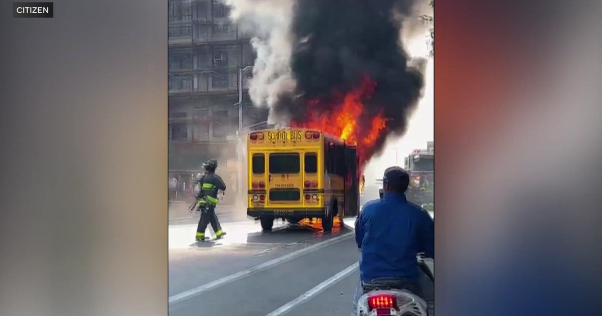School bus bursts into flames in the Bronx - CBS New York