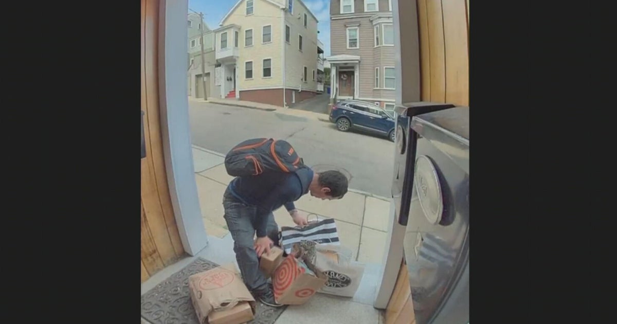 Alleged package thief caught on camera several times in South Boston - CBS Boston