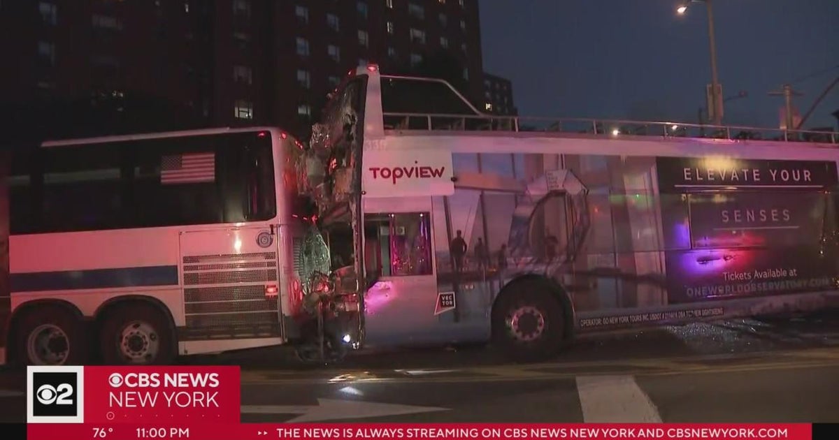 Dozens injured in collision involving double-decker bus, MTA bus - CBS ...