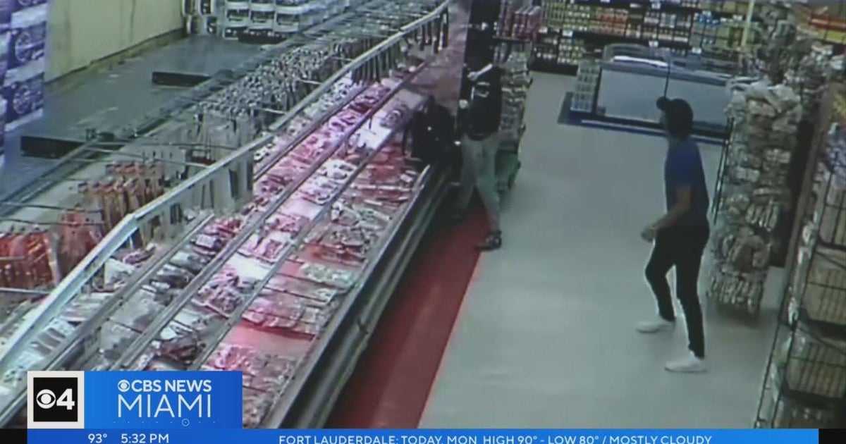 Store manager threatened with knife by suspected meat bandit - CBS Miami