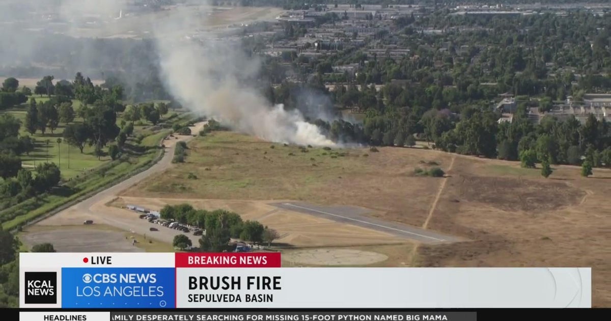 Firefighters battling vegetation fire in Sepulveda Basin - CBS Los Angeles