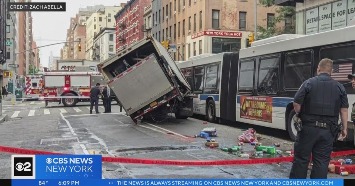 MTA: Illegally parked truck led to crash between bus, box truck - CBS ...
