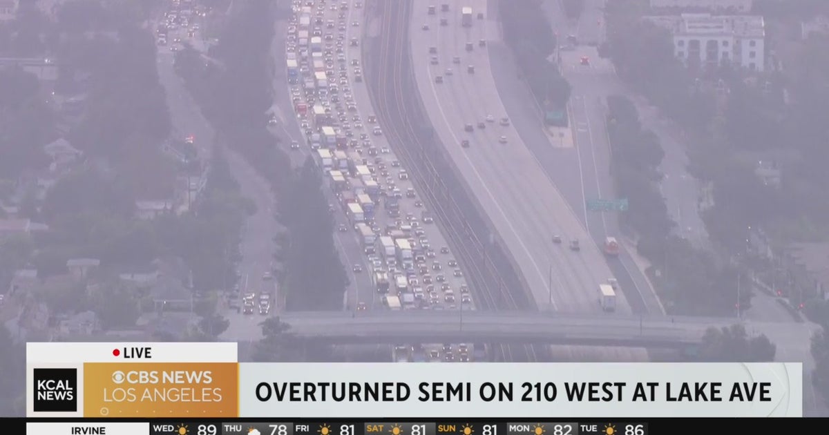 Overturned semi on 210 Freeway in Pasadena - CBS Los Angeles