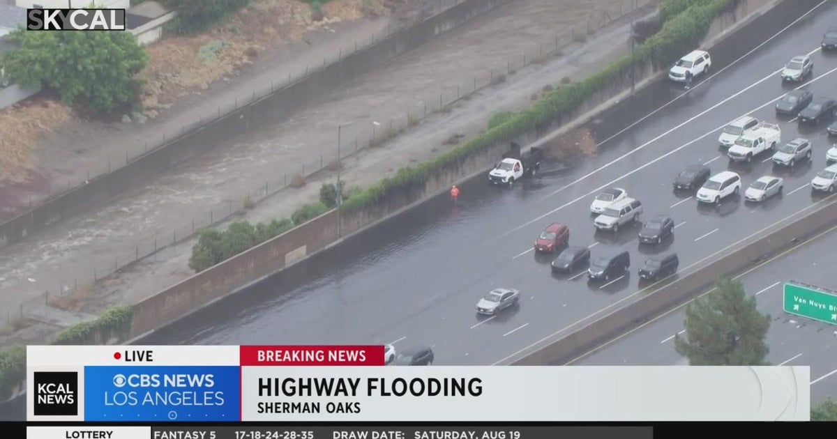 Flooded lanes on 101 Freeway in Sherman Oaks slows down traffic - CBS ...