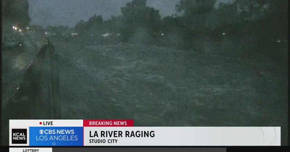 LA River water levels raging in canal behind CBS Broadcast Center - CBS ...