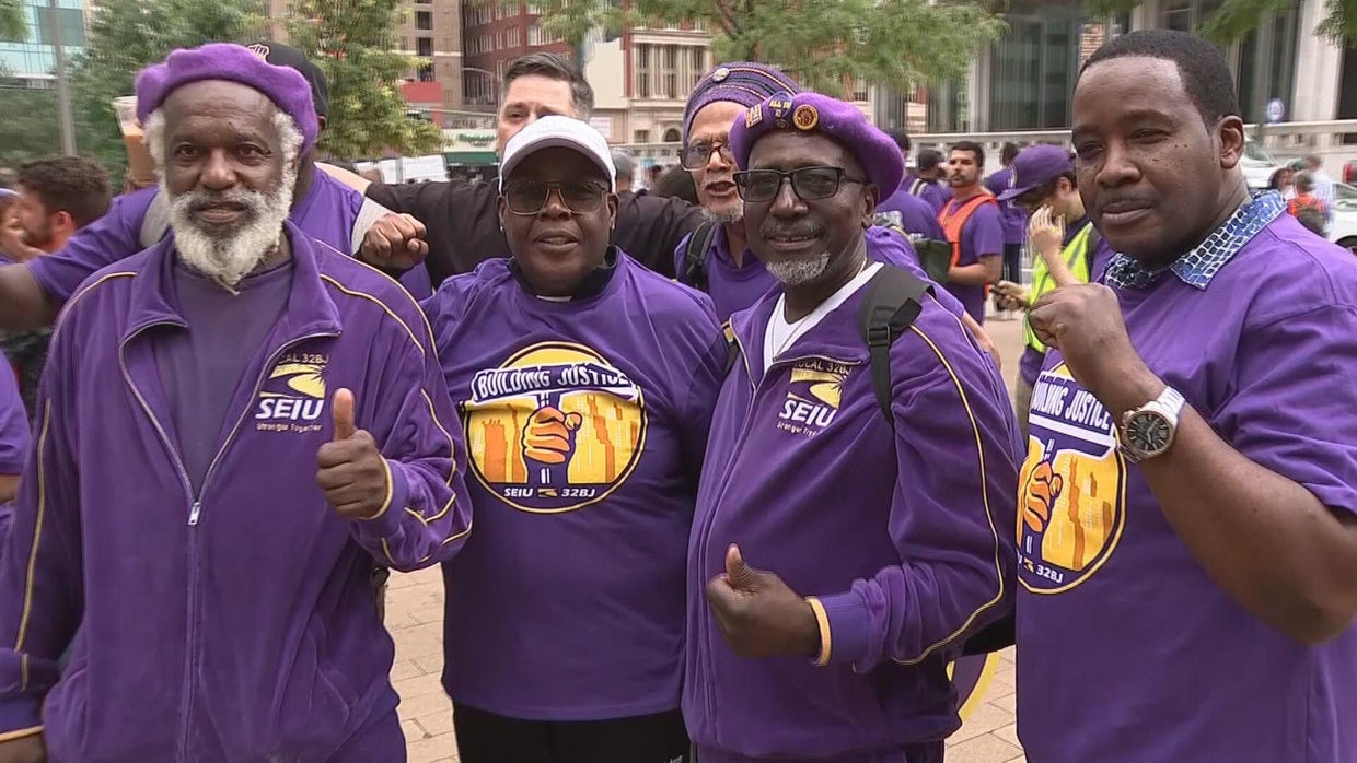 SEIU workers rally in Center City for better pay, health benefits - CBS ...