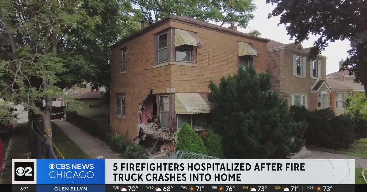 5 firefighters hospitalized after fire engine crashes into home - CBS ...