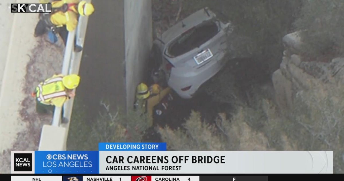 Car careens off bridge in Angeles National Forest - CBS Los Angeles