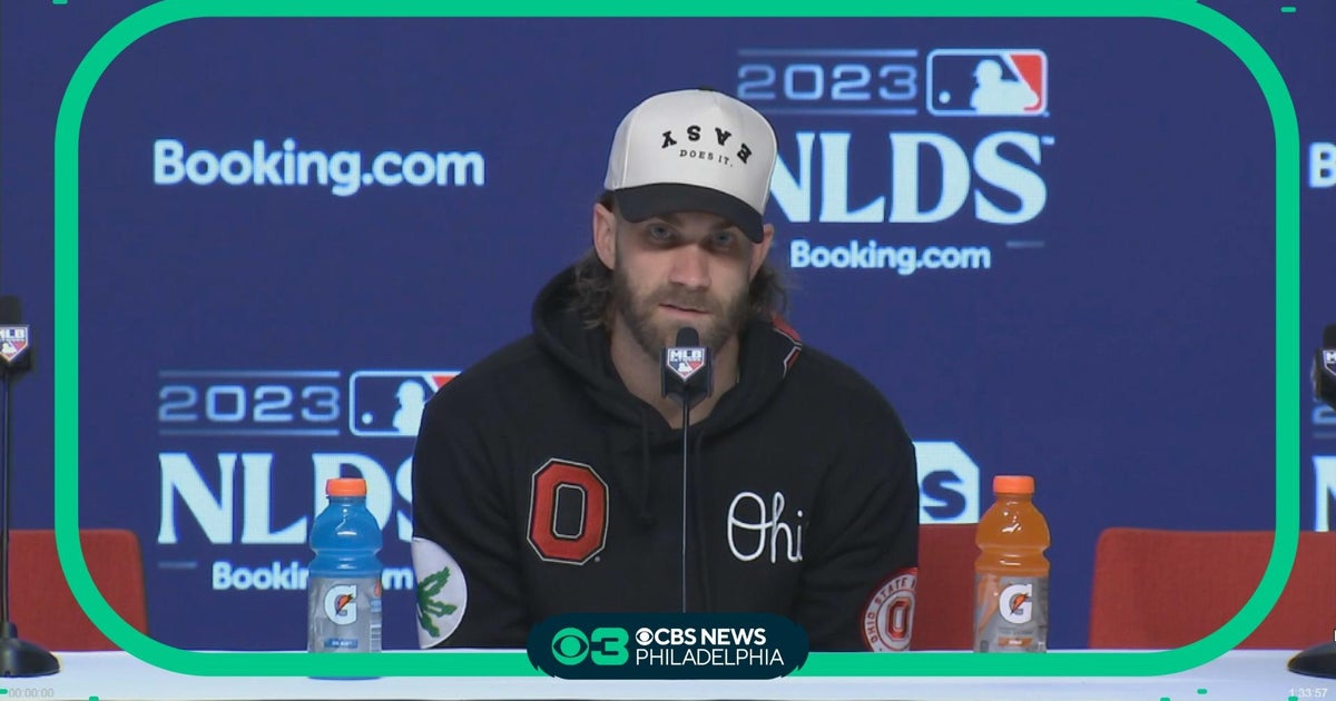 Game 1 win: Phillies' 1B Bryce Harper talks to media - CBS Philadelphia