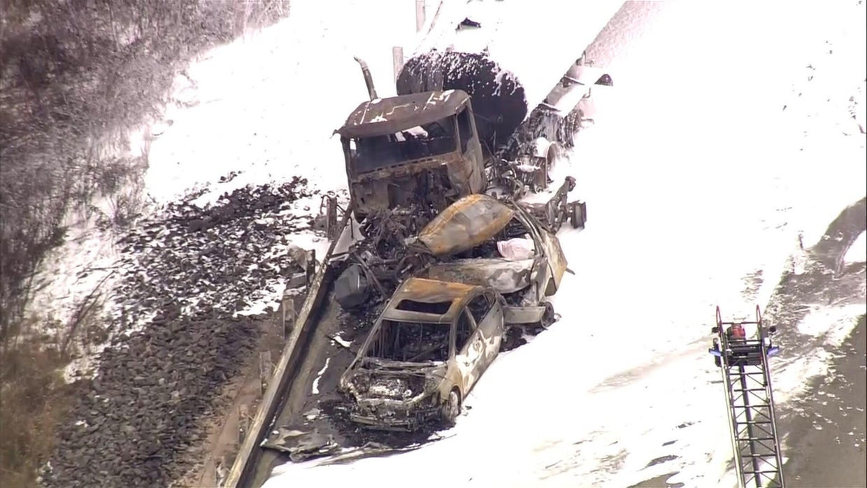 Cellphone video, images capture PA Turnpike tanker fire aftermath - CBS ...