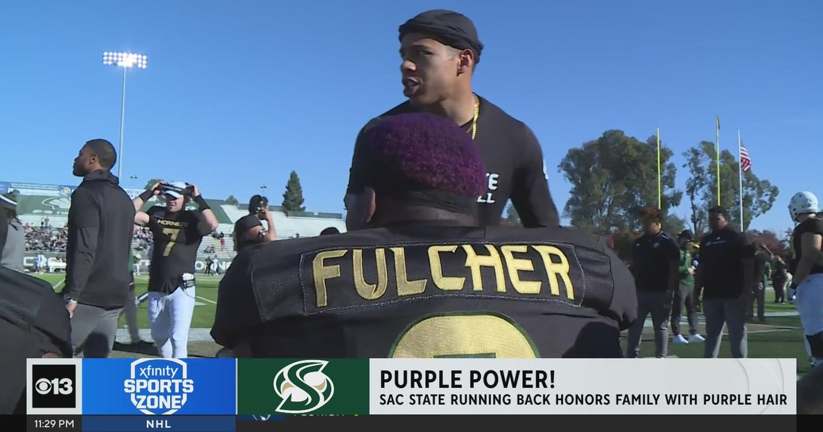 Sac State running back honors family with purple hair - CBS Sacramento