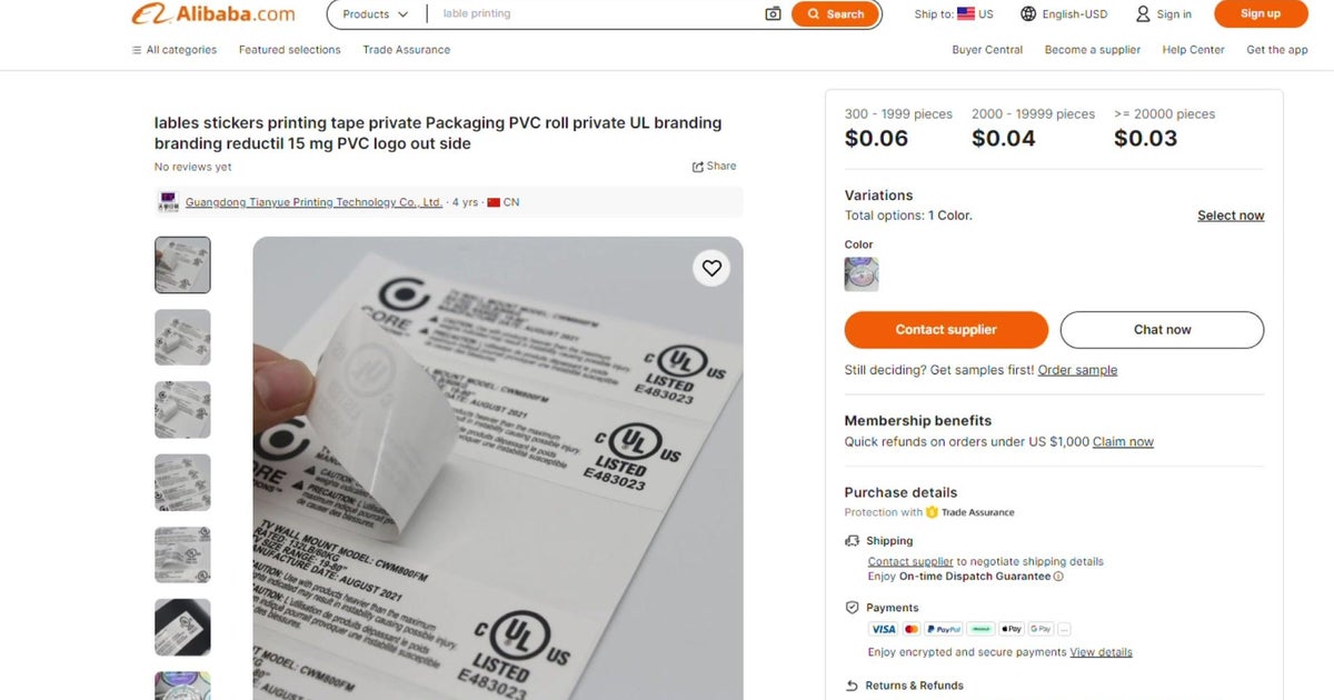 Online marketplace removes fake UL labels after CBS New York ...