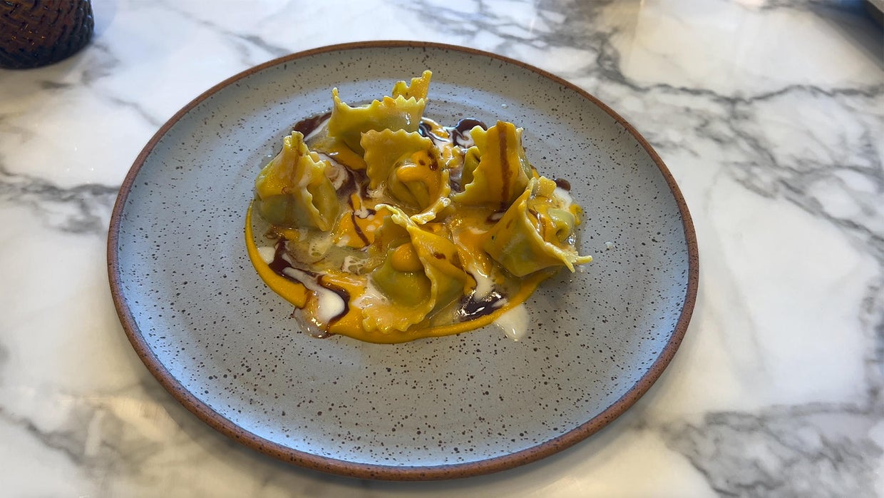 Ravioli with Ricotta and Spinach, Squash Purée and Parmesan Cream, from ...