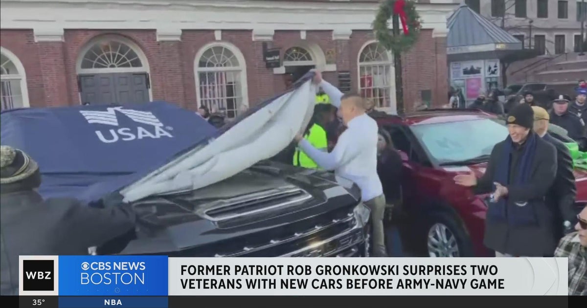 Rob Gronkowski helps present new cars to Army and Navy families - CBS ...