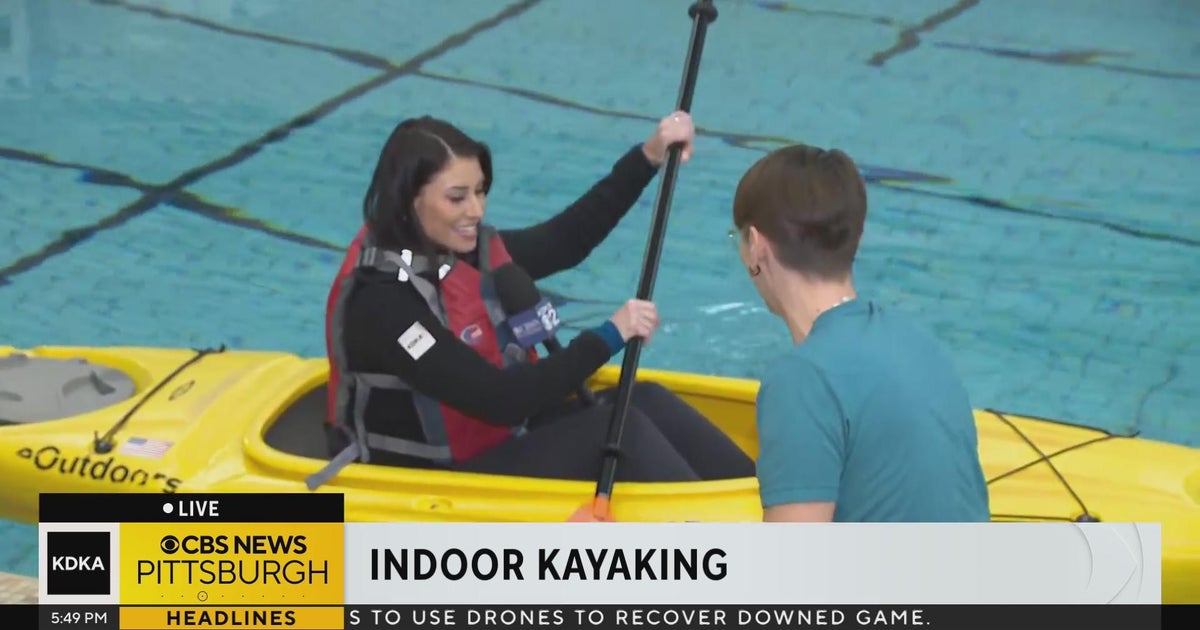 Mary Ours learns to kayak indoors - CBS Pittsburgh