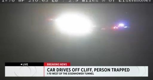 Car drives off cliff, 1 person reportedly trapped - CBS Colorado