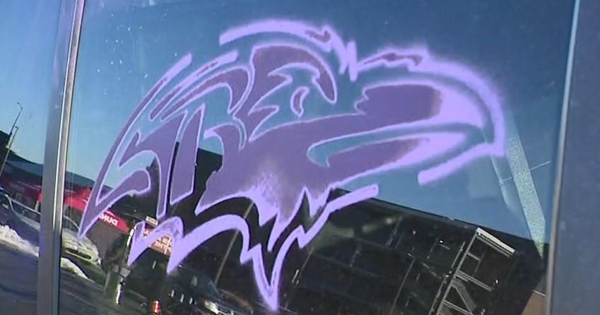 Playoff Fever: Ravens fans get painted logos on cars ahead of Super ...