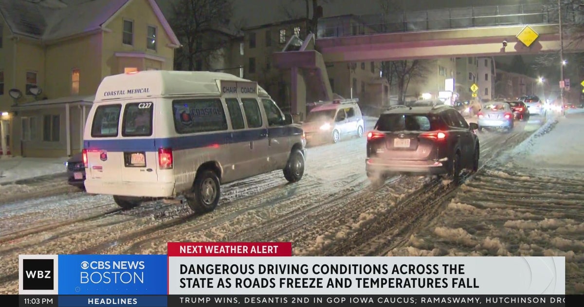 Dangerous driving conditions in Worcester as roads freeze - CBS Boston