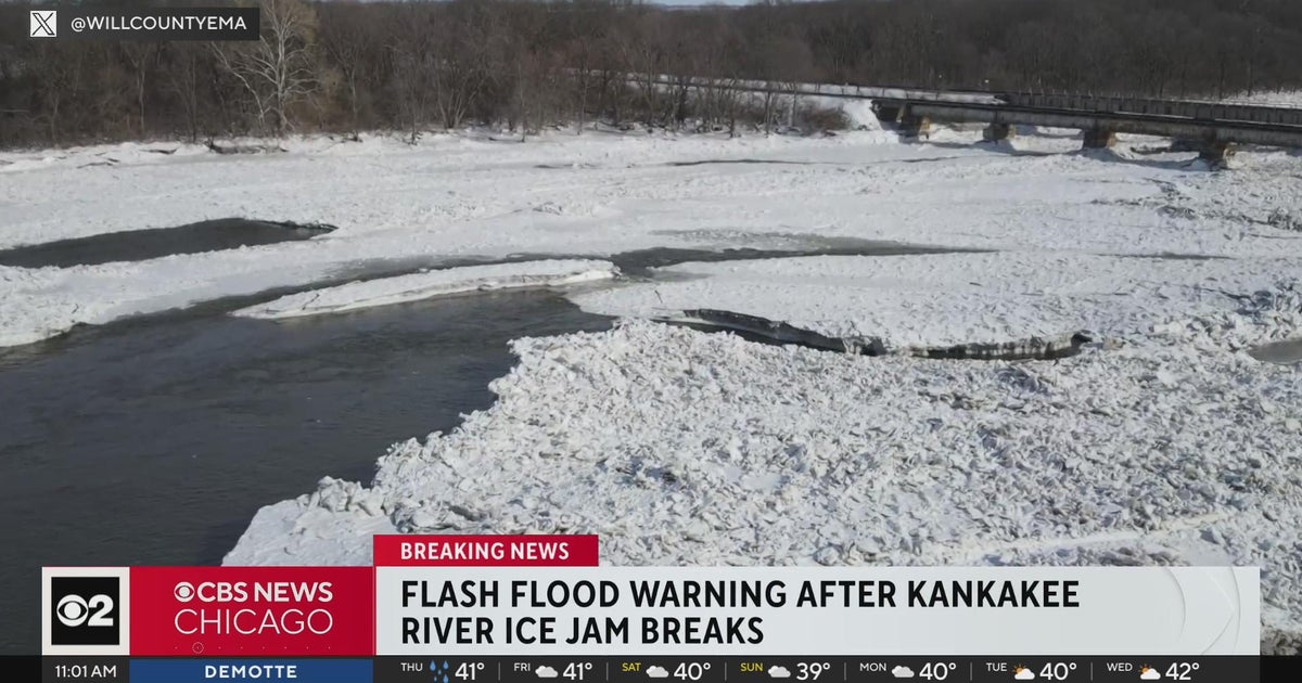 Flash flood warning on Kankakee River due to melting ice jams - CBS Chicago