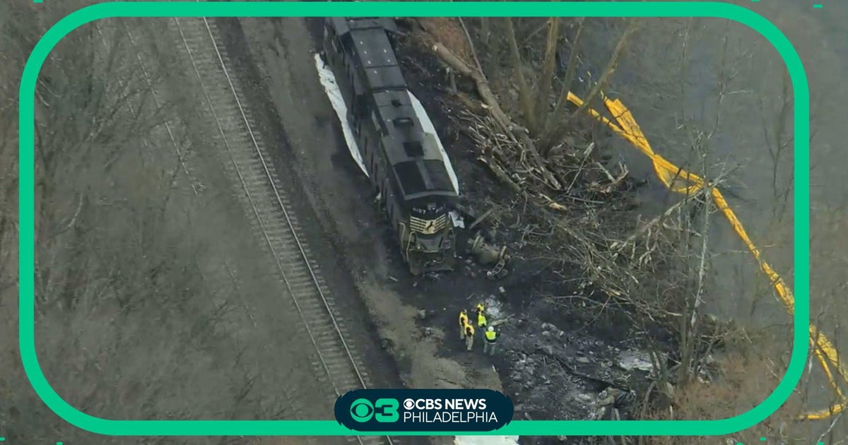 Norfolk Southern train derailment cleanup along Lehigh River: aerial ...