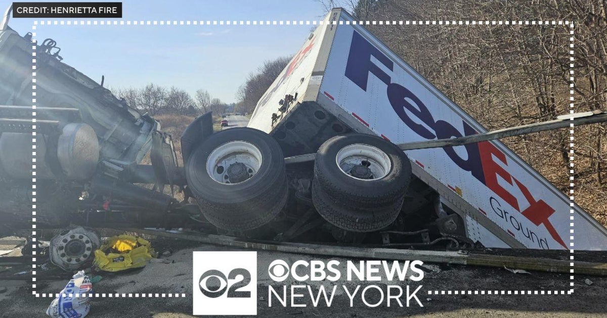 5 hospitalized after FedEx truck falls from highway overpass - CBS New York
