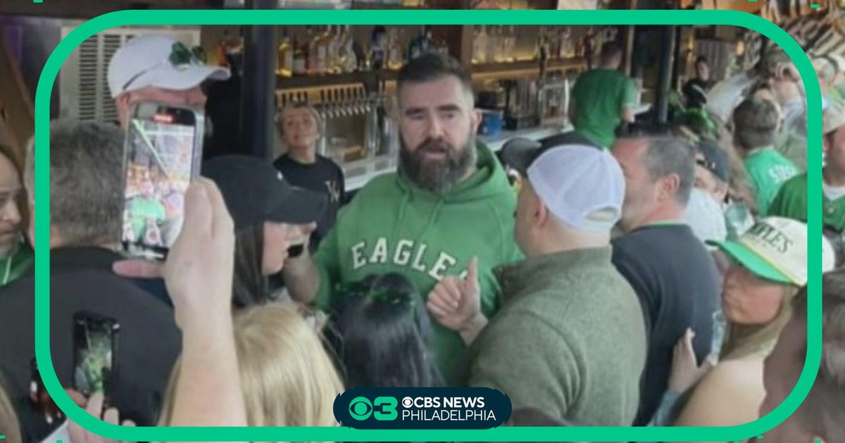 Jason and Kylie Kelce celebrate St. Patrick's Day in Delco - CBS ...
