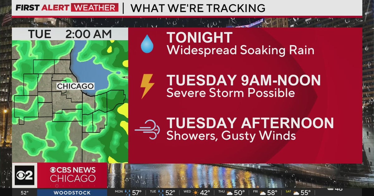 Widespread soaking rain in Chicago overnight, stormy Tuesday - CBS Chicago
