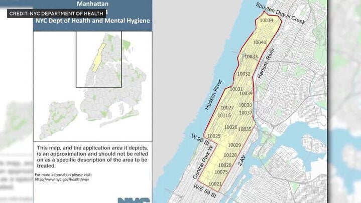 New York City begins spraying for West Nile virus. Map shows where and ...