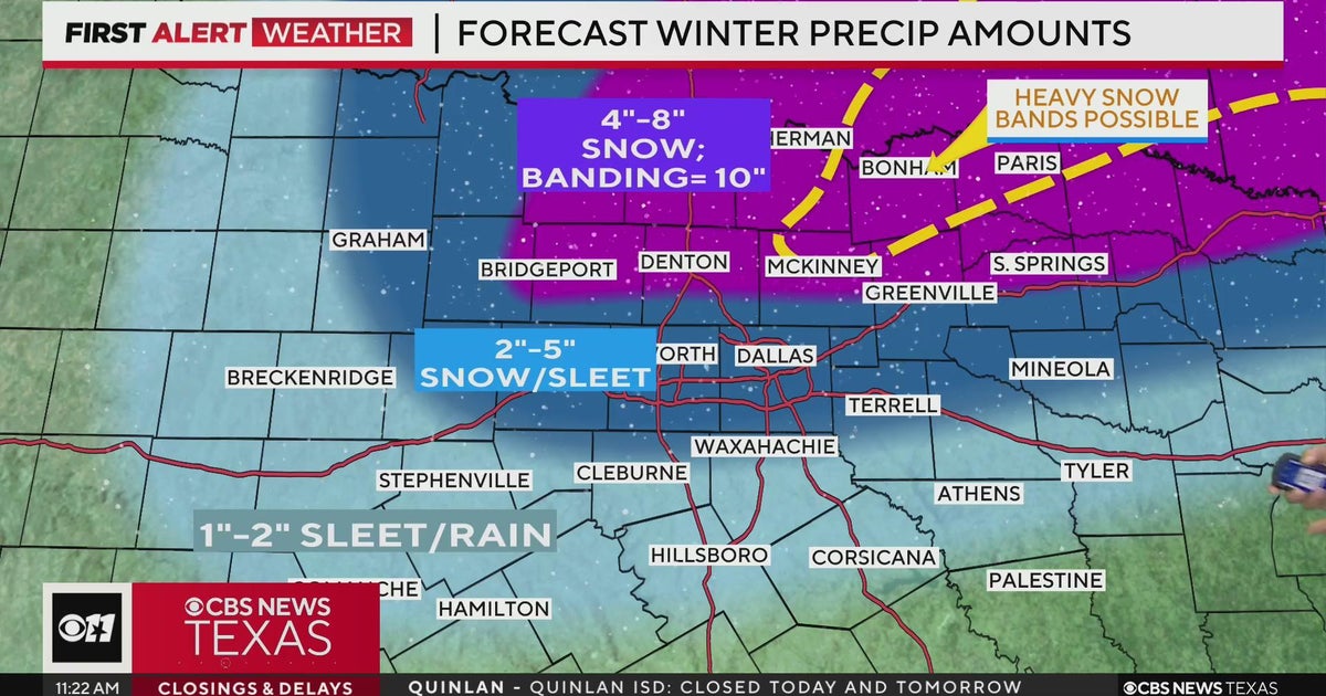 Winter storm continues to pour snow, sleet on most of North Texas - CBS ...