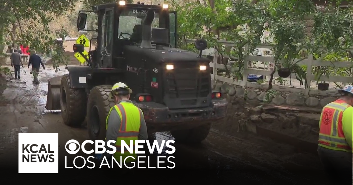 Crews clean up muddy mess near the Eaton Fire burn scar - CBS Los Angeles