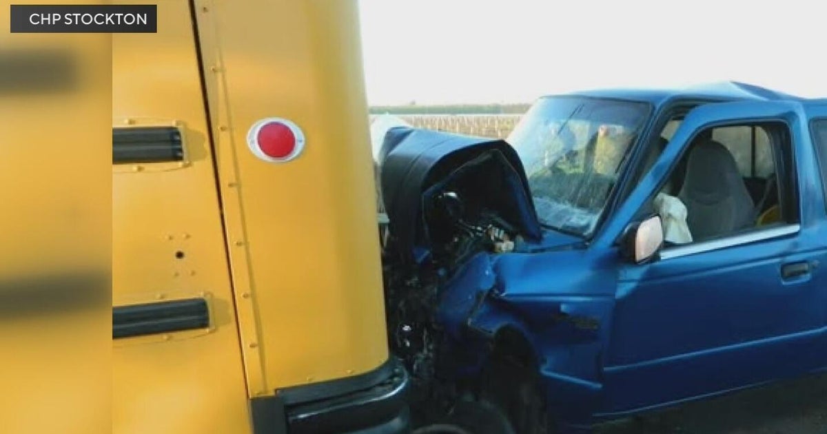 3 students injured when truck crashes into school bus near Ripon - CBS ...