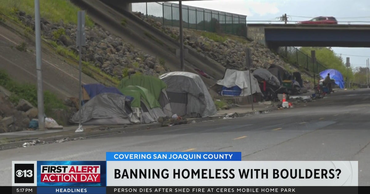 Stockton weighs deterring homeless camps by using rocks - CBS Sacramento
