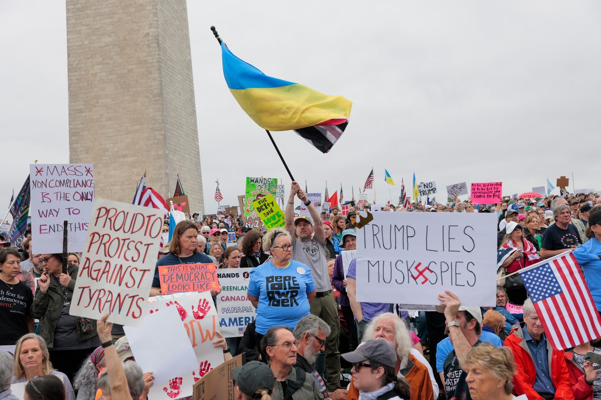 "Hands Off!" demonstrations protest Trump, Musk across U.S. - CBS News