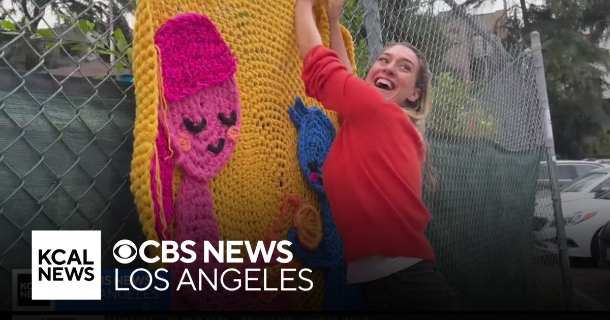 Los Angeles woman uses "yarn bombing," massive crochet illustrations ...
