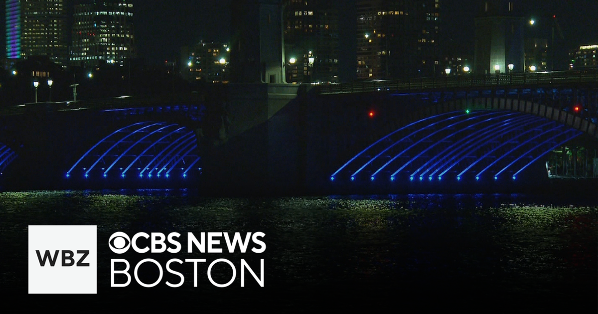 Longfellow Bridge lit up blue as tribute to Boston Health Care for the ...