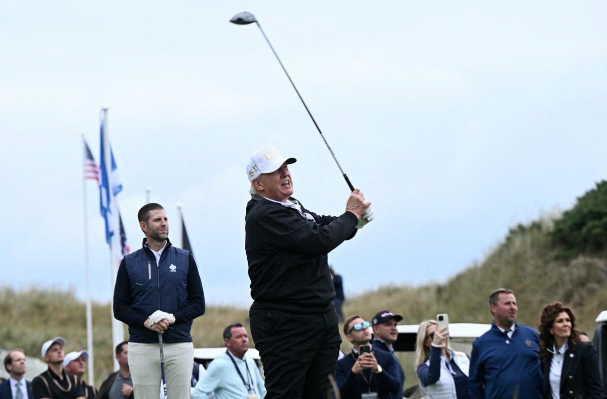 Trump wraps up golf-filled Scotland visit by opening new golf course ...