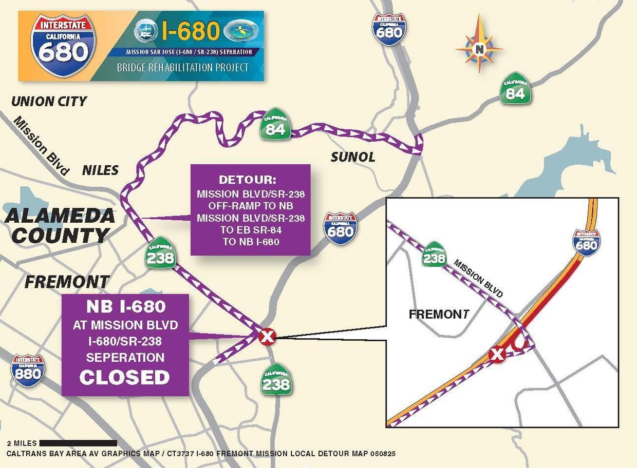 Northbound I-680 in Fremont closed at Mission San Jose Overpass for ...