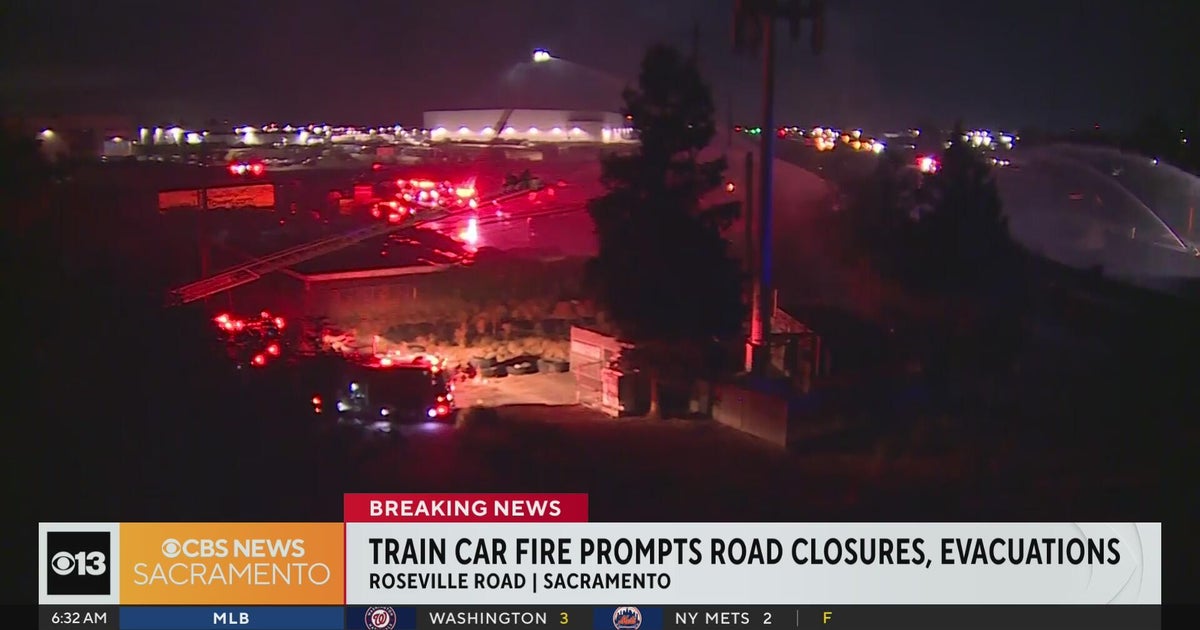 Train car fire prompts road closures, evacuations in Sacramento - CBS ...