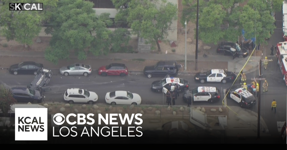 Stolen vehicle crashes into innocent driver during LAPD pursuit - CBS Los Angeles