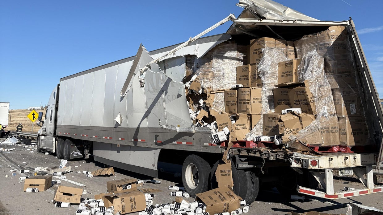 2 semis crash on I-70 east of Denver, spill paper towels and tires ...