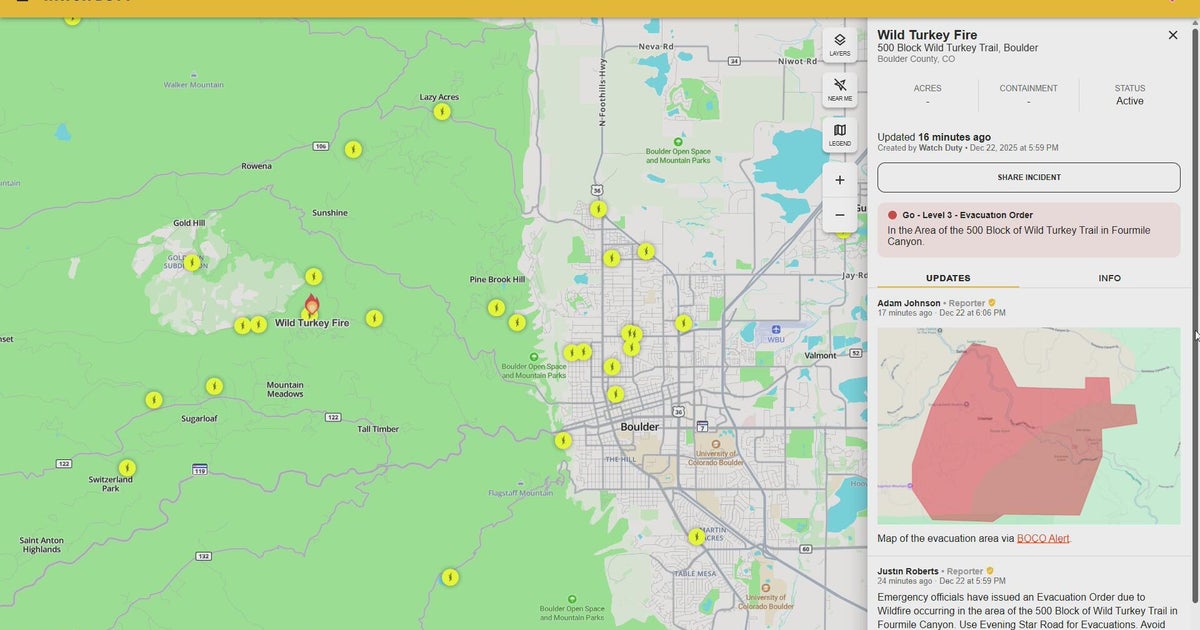 Evacuations ordered due to wildfire near trails west of Boulder - CBS ...