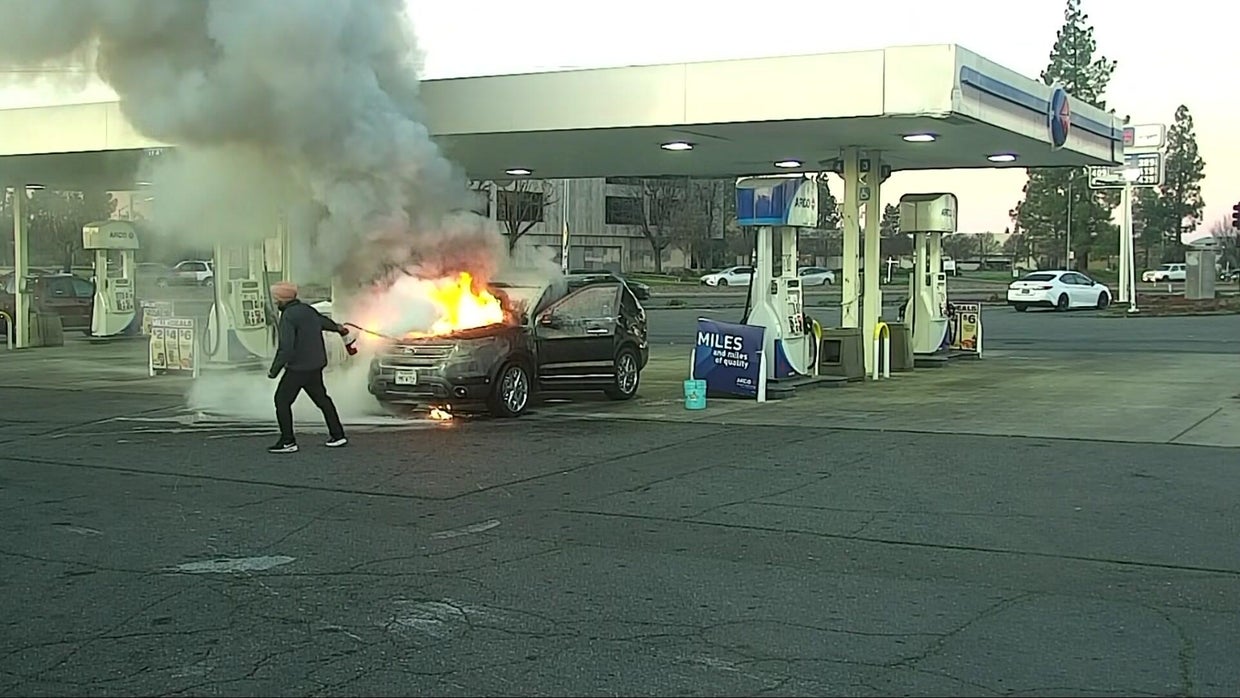Car bursts into flames beside pumps at Sacramento gas station - CBS ...