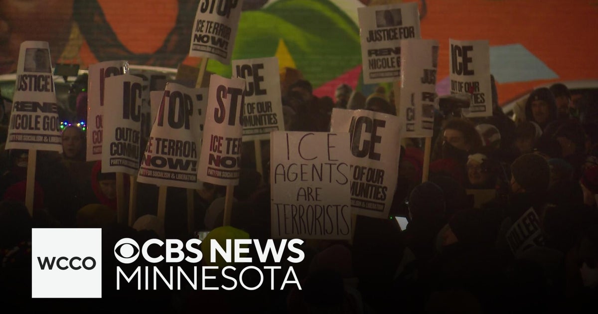 Hundreds march through freezing rain in protest of ICE - CBS Minnesota