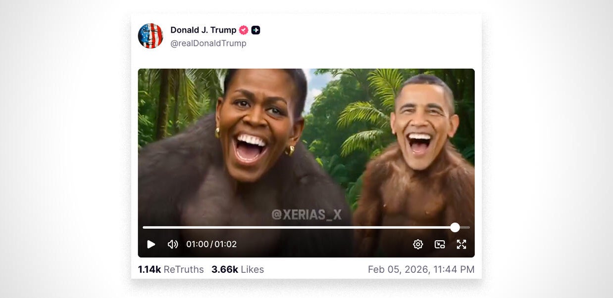 White House removes Trump post with racist footage of Obamas hours ...