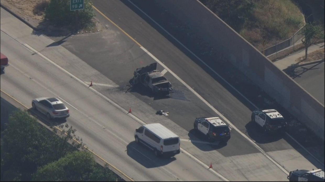 LA County Sheriff's Department car catches on fire along 605 Freeway ...