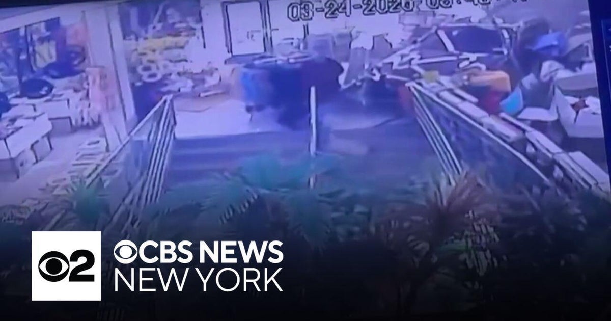 Video shows car crashing into Bronx store - CBS New York